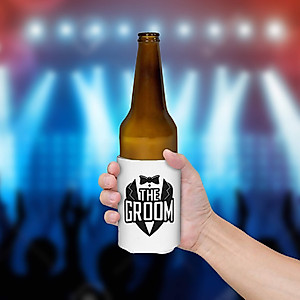 The Groom Tuxedo and Groom’s Crew Tuxedo Wedding Can Sleeve Cooler Insulated Drink Coozies Soda Beer Hugger Coolies (Crew Tux, 7 Pk)