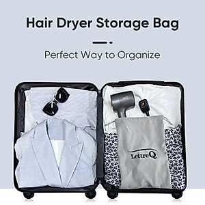 LettreQ Hair Dryer, 1400W Professional Ionic Hair Blow Dryer with Diffuser, Nozzle, Waterproof Handbag, Low Noise, No Heat Damage, Fast Drying, 3 Heating/3 Speed Settings for Home Travel Salon (A)