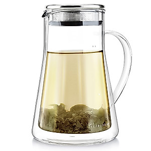 Teabloom Insulated Teapot – Tea Maker For Two (24 oz / 2 Mugs) – Double Wall Glass Tea Steeper with Stainless Steel Filter Lid for Loose Leaf Tea – Milano Collection
