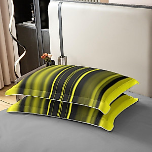 Feelyou Yellow Balck Duvet Cover 100% Cotton Abstract Art Bedding Set for Kids Boys Girls Room Decor Stripes Ombre Comforter Cover Set Queen Size Modern Striped Art Bedspread Cover 3Pcs Zipper