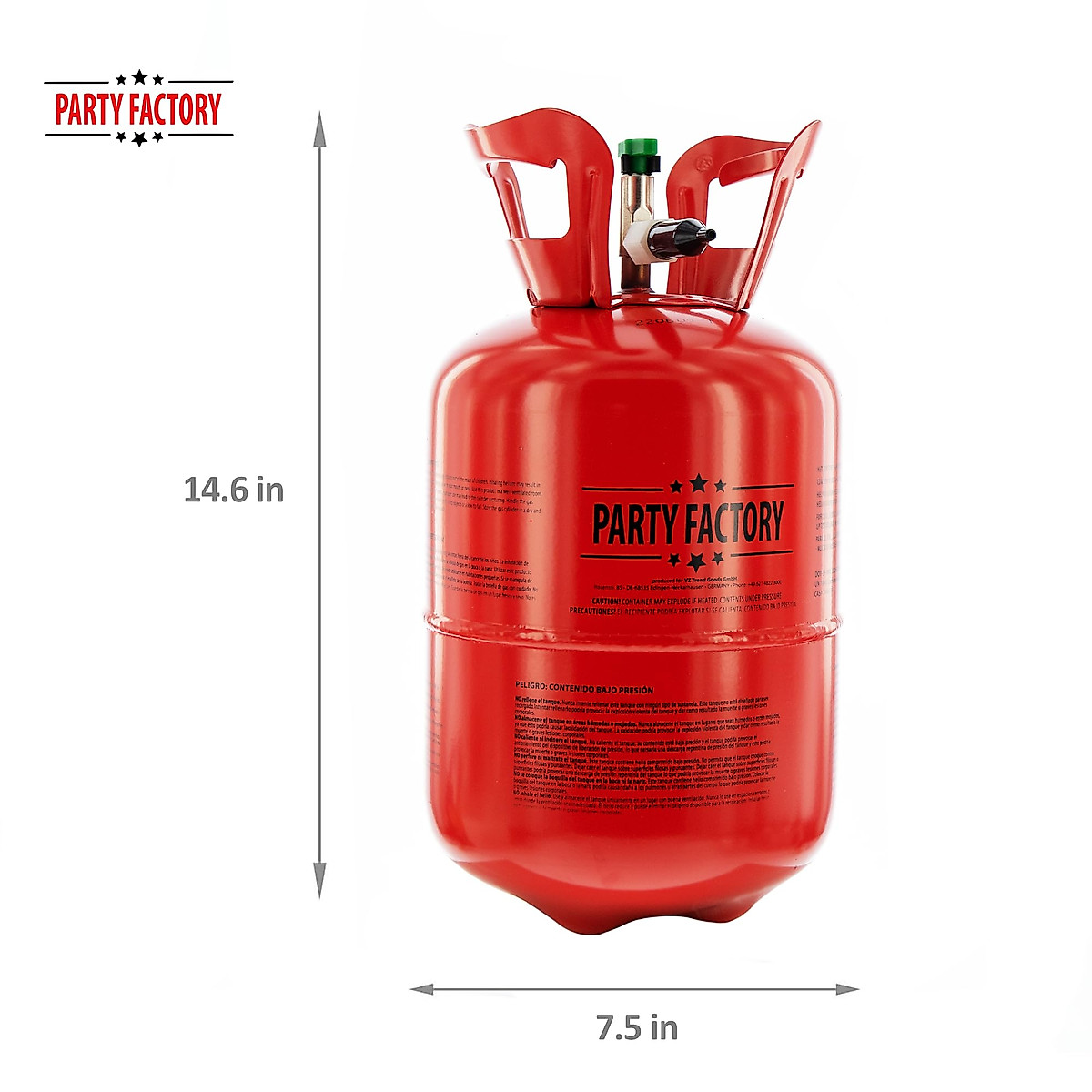 Party Factory Helium Tank for up to 30 Latex Balloons, Helium Cylinder 7 cu. ft. Gas with filling quantity for Balloons, Ideal for Birthday Party, Wedding