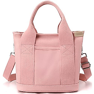 Canvas Tote Bag Women Small Mini Tote Bag Zipper Satchel Crossbody Shoulder Handbags Purse Pink