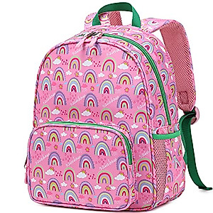 BUG Toddler Kids Backpack For Girls Boys, Cute Small Backpacks for Preschool and Kindergarten with Adjustable Padded Shoulder Straps, Pink Rainbow