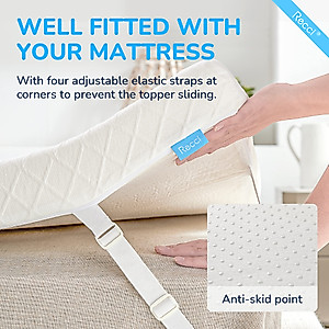 RECCI 3 Inch Queen Memory Foam Mattress Topper, Pressure-Relieving Mattress Topper for Back Pain, Non-Slip Design with Removable & Washable Cover, CertiPUR-US Certified, Queen Size