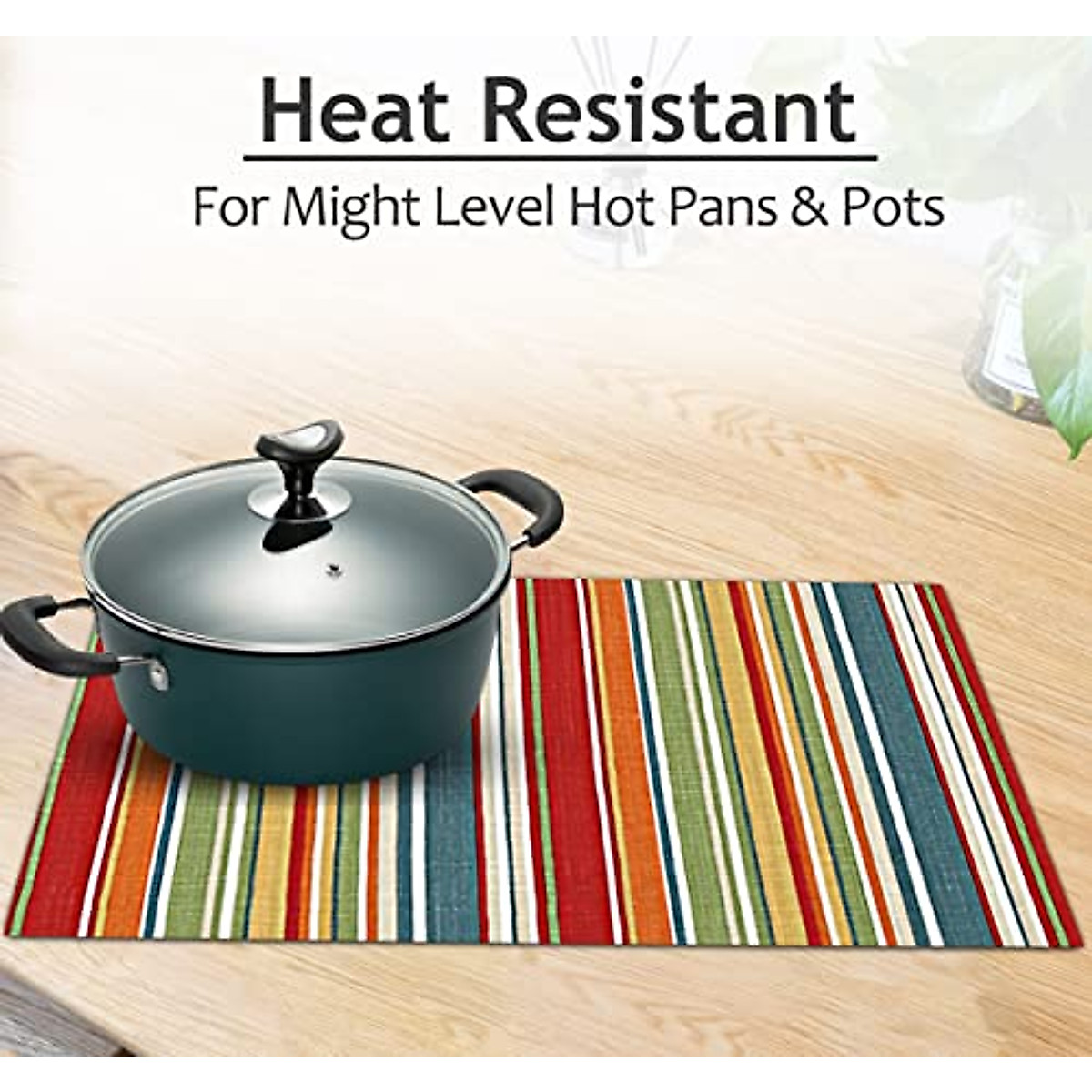 Ruvanti Placemats 100% Cotton 13x19 Inch, Dining Table Placemats Set of 6, Modern Place Mats for Dining Table Decor, Kitchen & Table Linens, Coffee Mat for Christmas Dinners – Multi Stripe