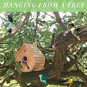 Wooden Bird House for Outside，3Holes Bird House for Bluebird Cardinals Wren Swallow, Hangding Birdhouse in Garder/Balcony/Courtyard (Wood Color)