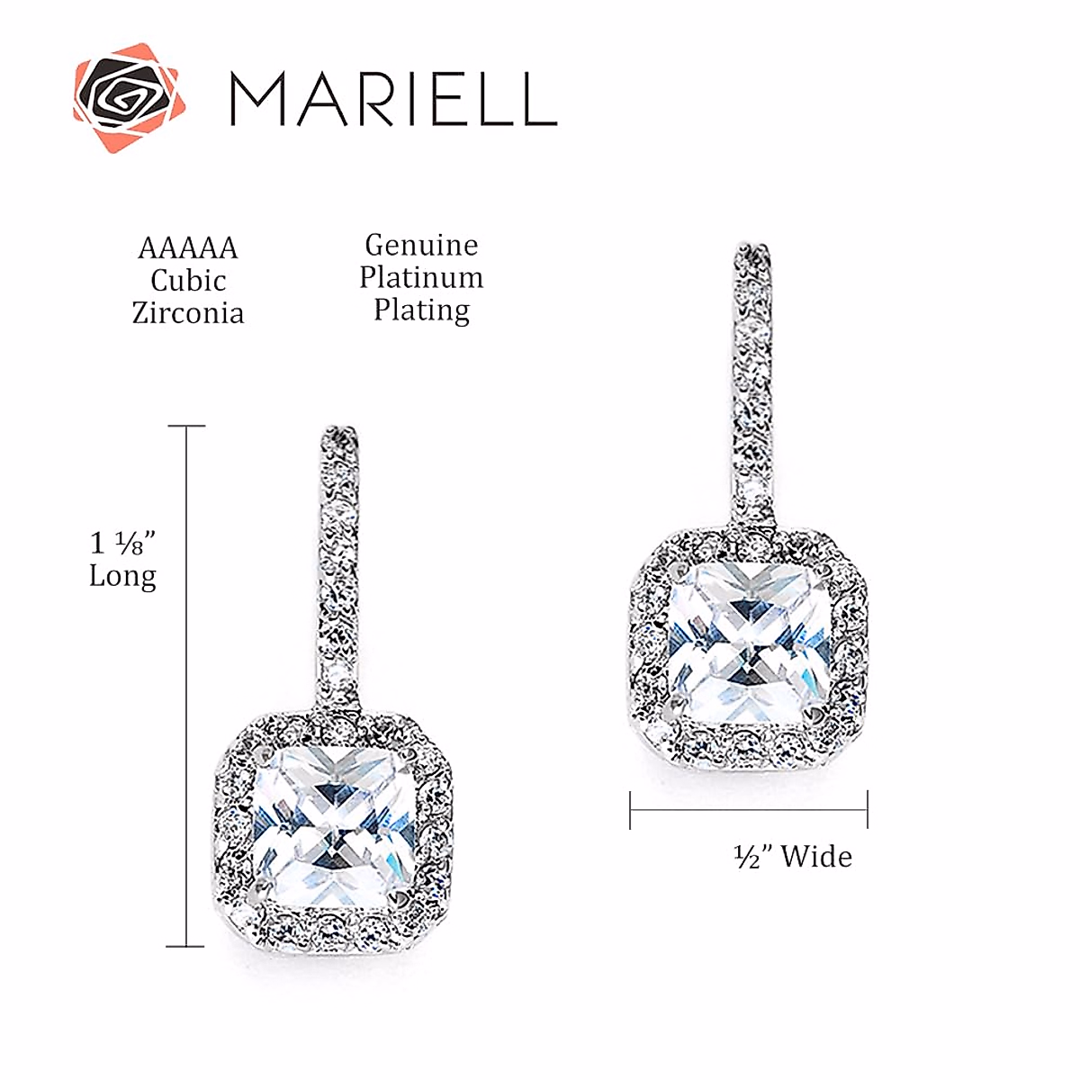 Mariell Radiant-Cut Cubic Zirconia Bridal Earrings, Dangle Earrings for Brides, Wedding Earrings with CZ Crystals, Drop Earrings for Brides, Bridesmaids, Mother of the Bride