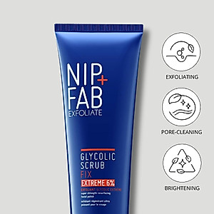 Nip + Fab Glycolic Acid Fix Face Scrub Extreme with Salicylic Acid, Aloe Vera AHA/BHA Exfoliating Facial Cleanser Polish for Refining Pores Skin Brightening, 75 ml 2.5 fl oz