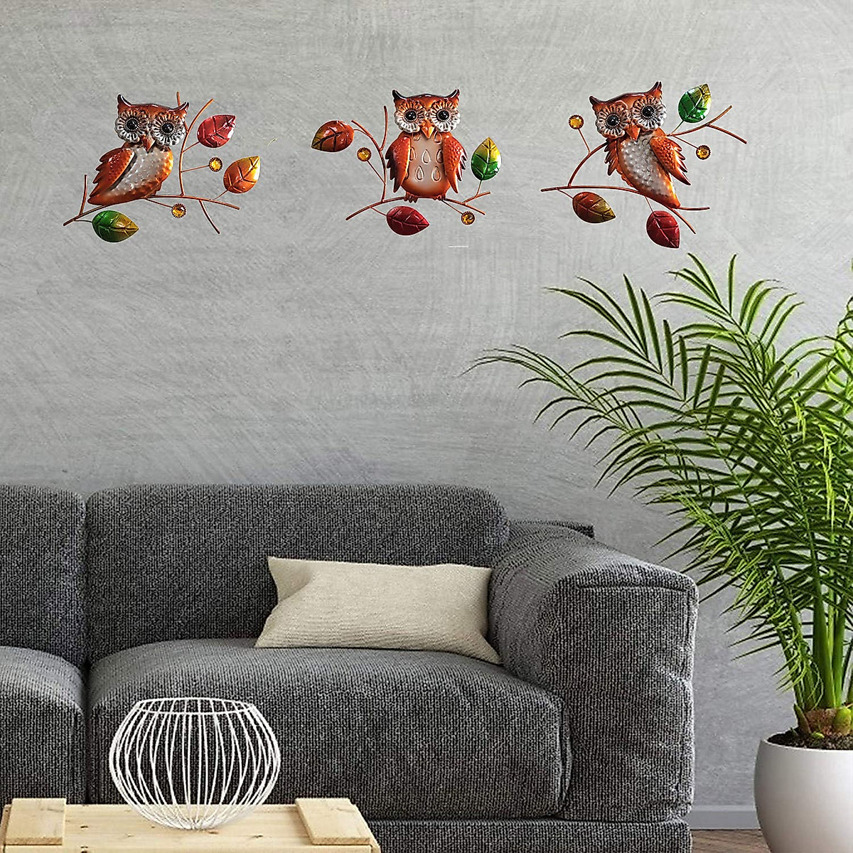 ORG Owl Trio Metal Wall Art Decoration For Harvest Thanksgiving Halloween, Owl Wall Plaque Sculpture Hanging for Garden,Patio,Living Room,Dining Room Bathroom , 3 Pack, ORANGE, 26*1.5*20 CM