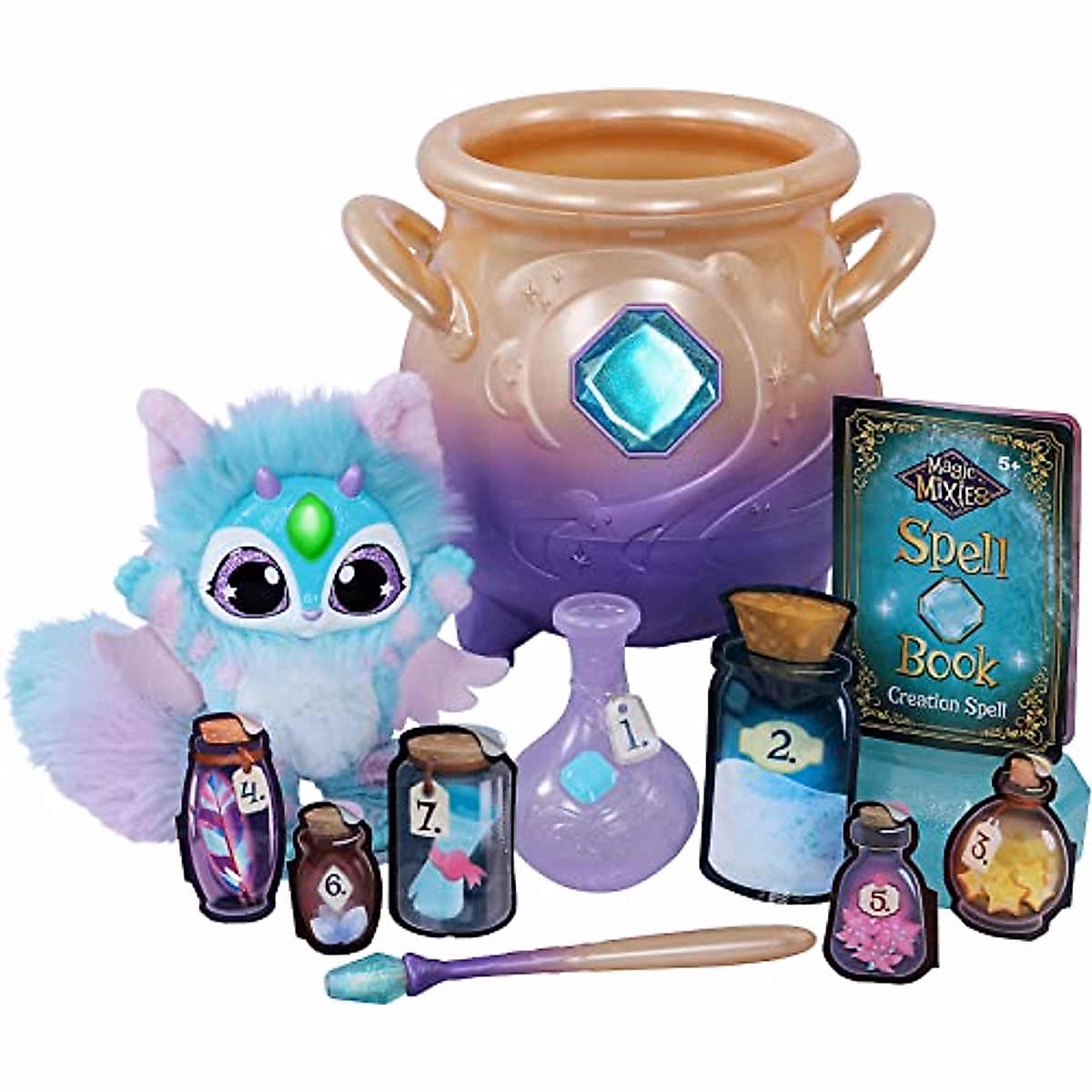 Magic Mixies Magical Misting Cauldron with Interactive 8 inch Blue Plush Toy and 50+ Sounds and Reactions, Multicolor