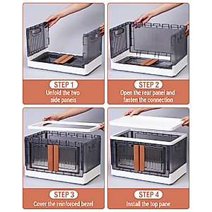 kenvc Plastic Storage Bins with Lids (3 Packs), 34Qt Clear Stackable Storage Bins for Closet Organizers and Storage with Wheels, Stackable Storage Bins with Lids and Doors