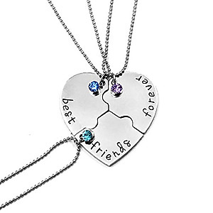 Happyyami Best Friends Necklaces Forever and Ever Crystal Necklace BFF Puzzle Pendant Necklace Set(Set of 3)