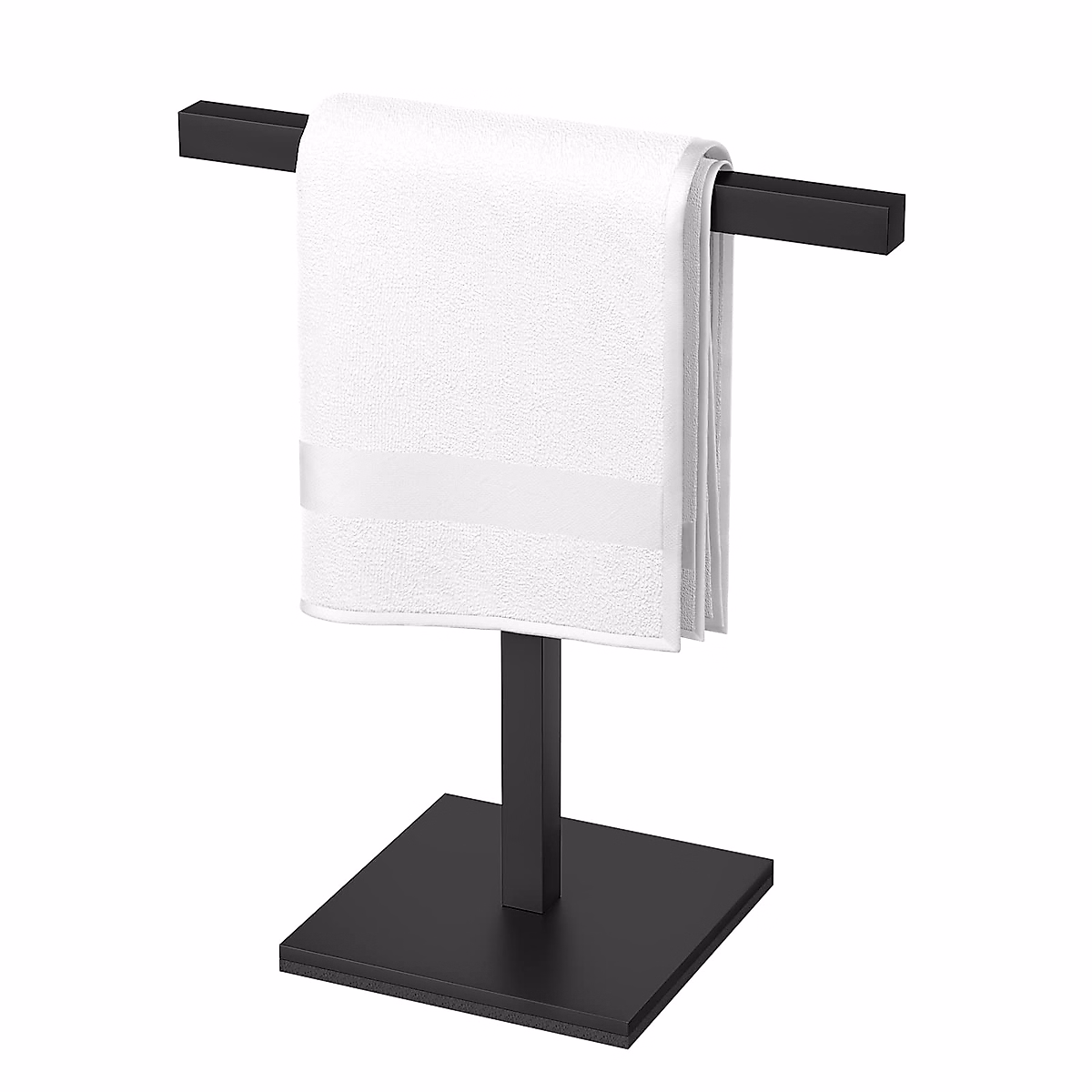 Pynsseu Hand Towel Holder Stand, Matte Black SUS304 Stainless Steel Freestanding T-Shape Towel Bar Rack for Bathroom Kitchen Vanity Countertop