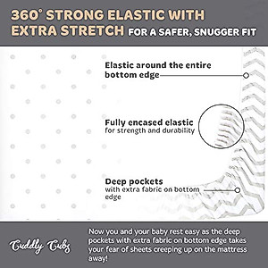 Cuddly Cubs Pack and Play Sheets Fitted – for Graco Pack n Play Playard – 2 Pack – Snuggly Soft Jersey Cotton Mini Crib Mattress Sheets Set for Baby Boy, Girl – Grey Polka Dots, Chevron