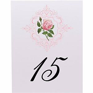 Pink Tea Rose Wedding Table Numbers, 1-10, Double Sided, Tent or Use in a Stand, Great for Parties & Restaurants - Made in the USA