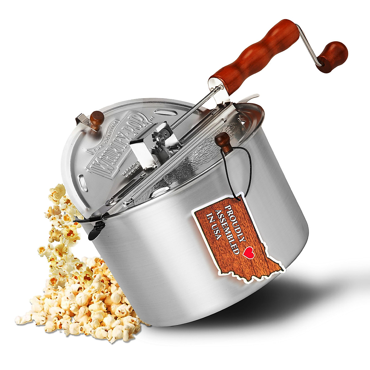Original Whirley Pop Popcorn Maker - 6 Quart Stovetop Popcorn Popper With Four Popping Kits, Aluminum Popcorn Pot With Metal Gears, Wabash Valley Farms Stove Top Popcorn Maker, Popcorn Pan (Silver)