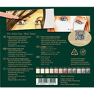 Faber-Castell Art & Graphic Pitt Artist Pen Brush India Ink Pen, Portrait, Set Of 12, For Art, Craft, Drawing, Sketching, Home, School, University, Colouring