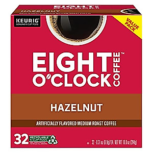 Eight O'Clock Coffee Hazelnut Single-Serve Keurig K-Cup Pods, Medium Roast Coffee Pods, 32 Count