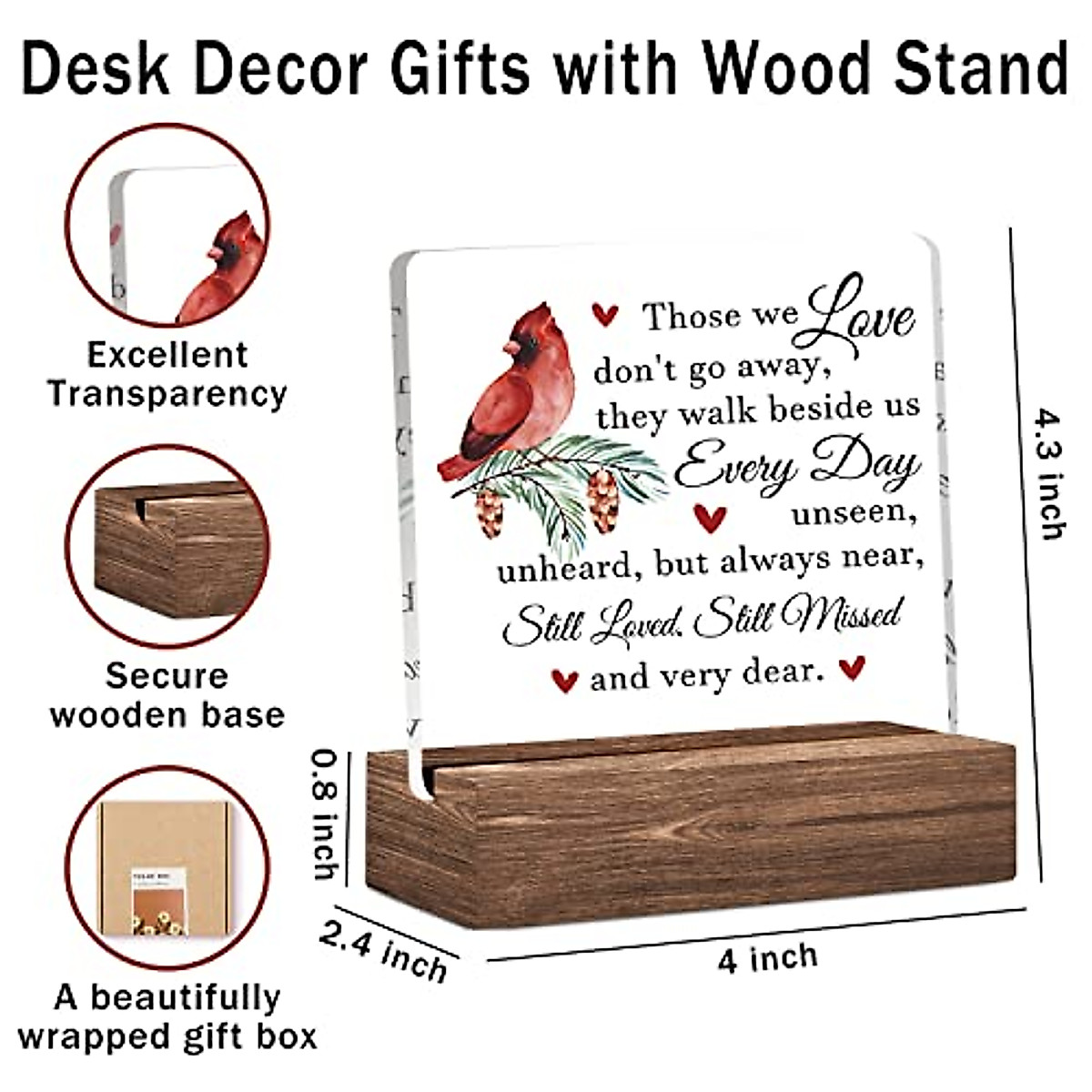 Sympathy Memorial Gifts, Clear Desk Memory Decorative Sign with Wood Stand, Home Office Positive Plaque Decor, Sympathy Gifts for Loss of Loved One In Memory