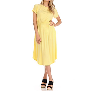 iconic luxe Women's Short Sleeve Flare Midi Dress with Pockets Medium Banana