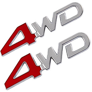 YUGEYE 2pcs 4WD Emblem Badge 3D Letter Metal Aluminum Alloy Fender Side Panel Car Sticker Replacement for All Wheel Drive Off Road SUV Auto Truck (Red Silver)