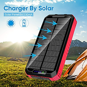 Solar Charger Power Bank OIMYE Solar Phone Charger 30000mAh, Type C Quick Charge 3.0, Wireless Portable Charger Power Bank with External 3 Cables & Flashlight for iPhone, Android, Tablet, Camping