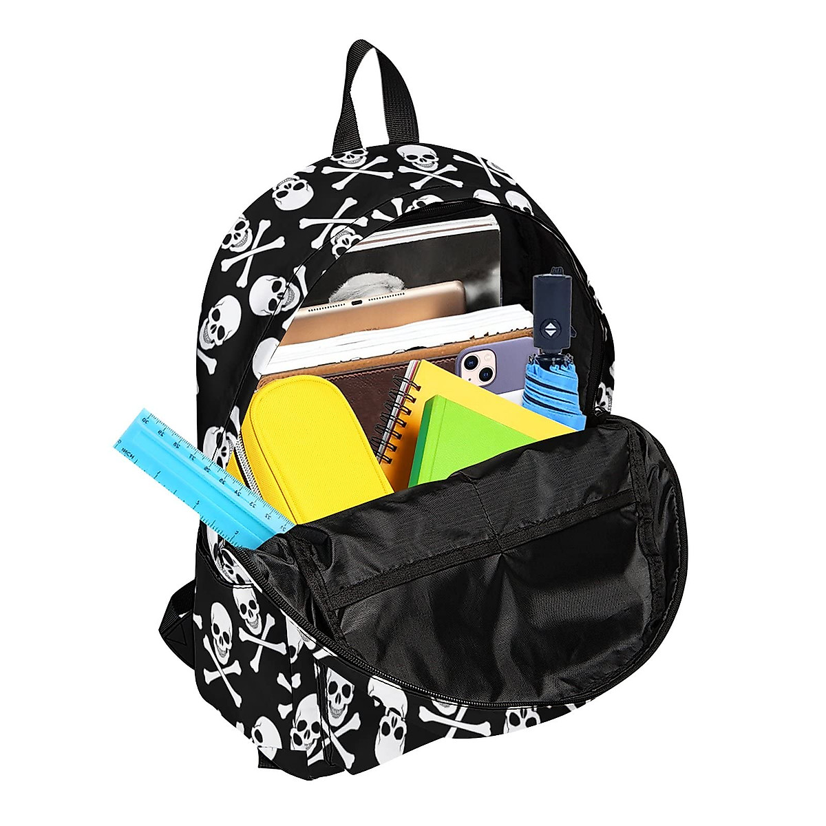 Ridzorgt Skull and Bones Backpack - Multi-Pocket Bookbag Travel Book Bags Casual Daypack Durable Lightweight Bag for Laptop