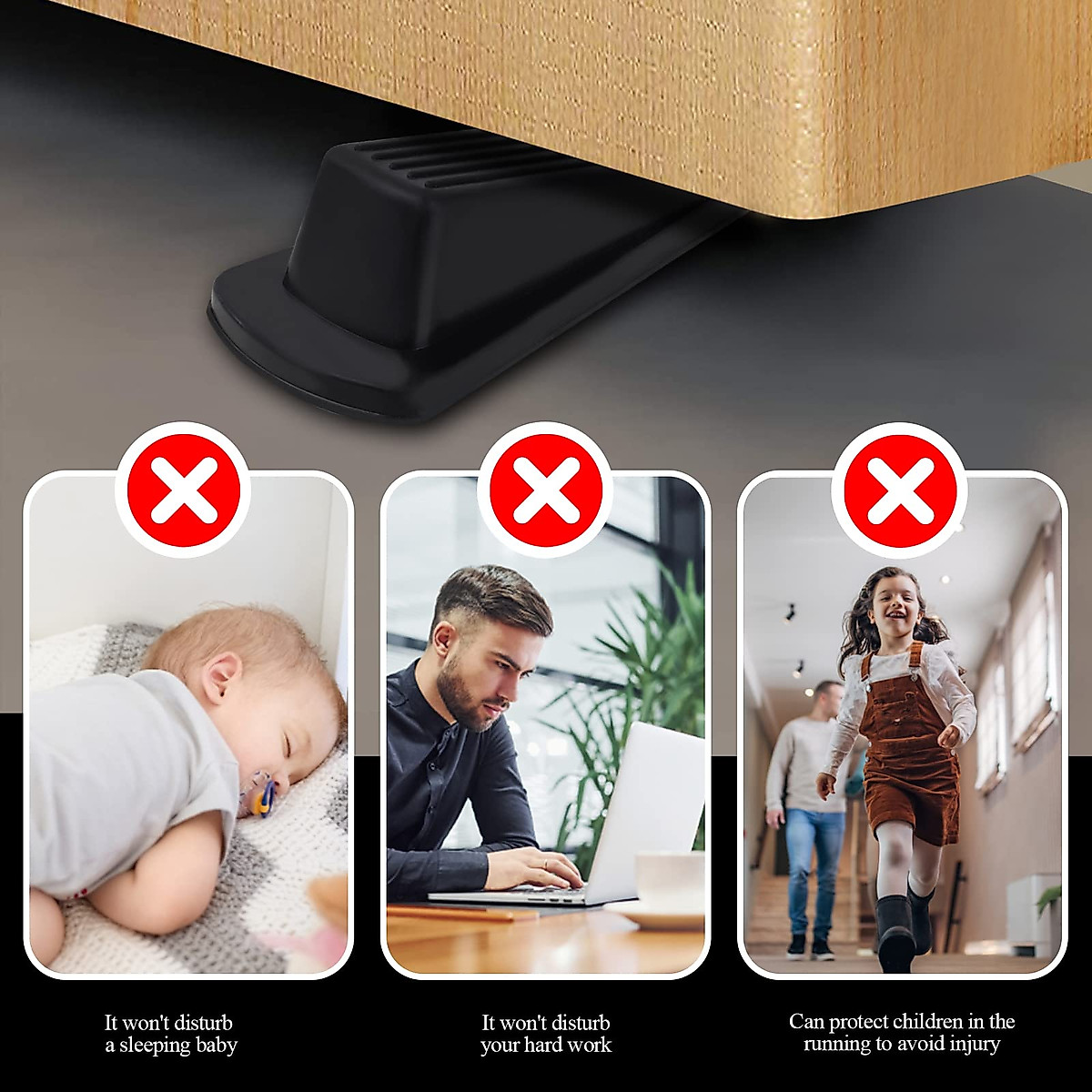 4 Pack Door Stoppers for Bottom of Door, Door Stops, Rubber Door Stopper Wedge, Sturdy Stackable Door Stops for Floor