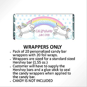 Pastel Rainbow Unicorn Birthday Personalized Candy Bar Wrappers for Chocolate Party Favor, Hershey Bar Labels, Pack of 20