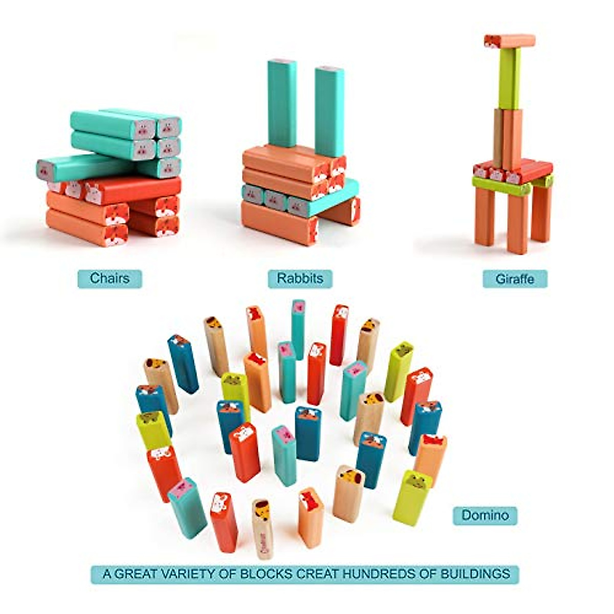 TOP BRIGHT Colored Stacking Board Game for Kids Ages 4-8, 51 Piece Wooden Blocks Toy for Children（New Version ）