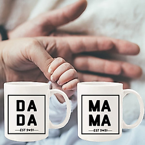PFENCE New Parents Announcement Gift, Mom and Dad Est 2021 Mug Set 11oz, Expecting Parents to be, Pregnancy Gifts for First Time Moms, Memorable Ceramic Mug Set for Baby Shower, Gender Reveal
