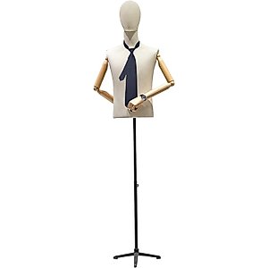 Male Mannequin Torso with Head, Dress Form Male 53"~76" Height Adjustable Body with Tripod Metal Stand, Sewing Mens Mannequin with Detachable Flexible Solid Wood for Store Display