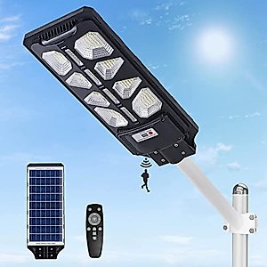Aihanfir 600W Led Solar Street Light Outdoor Waterproof, with Motion Sensor and Remote Control for Parking Lot Lights Commercial, Yard, Road-15W Solar Charging Panel, 6500K Double-Chip LED.