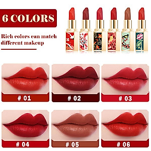 CAHIUYOA 6 Colors Dark Red Matte Lipstick Set China Style,Smooth Soft Nude Matte Lipstick Chinese Lip Makeup,Long Lasting Waterproof Non Stick Cup Lip Stick Stain Lipstick for Women Girls