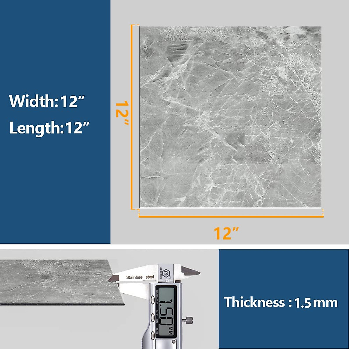VEELIKE Peel and Stick Floor Tiles Vinyl 12''x12'' Grey Marble Vinyl Flooring 12 Pack Stick on Floor Tiles Waterproof Removable Self Adhesive Vinyl Floor Tile for Bathroom Kitchen Bedroom Floor