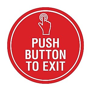 Signs ByLITA Circle Push Button To Exit Sign (Red) - Small