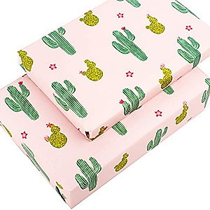 CENTRAL 23 - Cactus Wrapping Paper - 6 Birthday Gift Wrap Sheets - Pink and Green - For Women Girls Teenagers - Trendy Plant Print