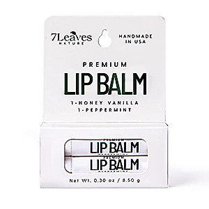 7leaves Nature Premium Lip Balms 2 Pack, Peppermint and Honey Vanilla Flavored Lip Balm, Moisturizing Lip Balm with Beeswax, Coconut Oil, Aloe Vera, Vitamin E, Handmade in USA for Men Women Children