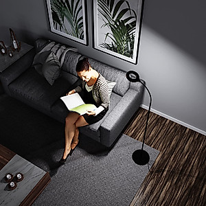 JKSWT LED Floor Lamp, 3 Brightness Levels Eye-Caring Dimmable Standing Reading Lamp 4000K Colors temperatures with Adjustable Gooseneck for Living Room Bedroom Reading - Black