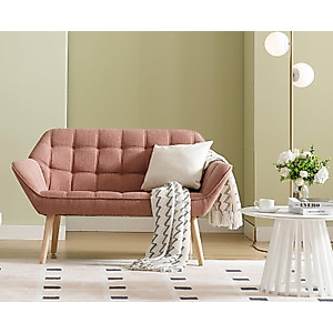 ZSARTS 48 inch Small Loveseat for Small Spaces, Upholstered High Wingback Chair Modern Linen Mini Sofa Couch 2-Seat Armchair with Wood Legs for Bedroom Living Room, Pink