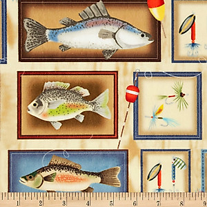 Shannon Studio Digital Minky Cuddle Gone Fishing Tan, Fabric by the Yard