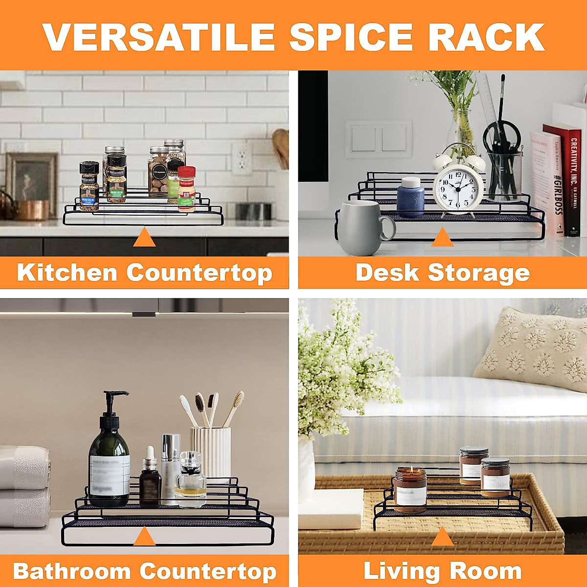 BAOTOUR Tiered Spice Rack Organizer for Cabinet,Spice Rack for Cabinet,Spice Shelf Organizer for Cabinet,Spice Storage for Inside Cabinet (Metal,Expandable,4 tier)