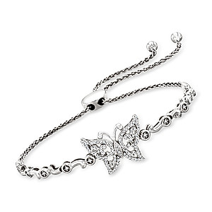 Ross-Simons 0.30 ct. t.w. Diamond Butterfly Bolo Bracelet in Sterling Silver
