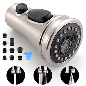 Kitchen Faucet Spray Head Replacement - Pull Down Faucet Sprayer Head with 9 Adapters, 3-Function Kitchen Sink Faucet Head, Replacement Pull Out Faucet Head, Brushed Nickel