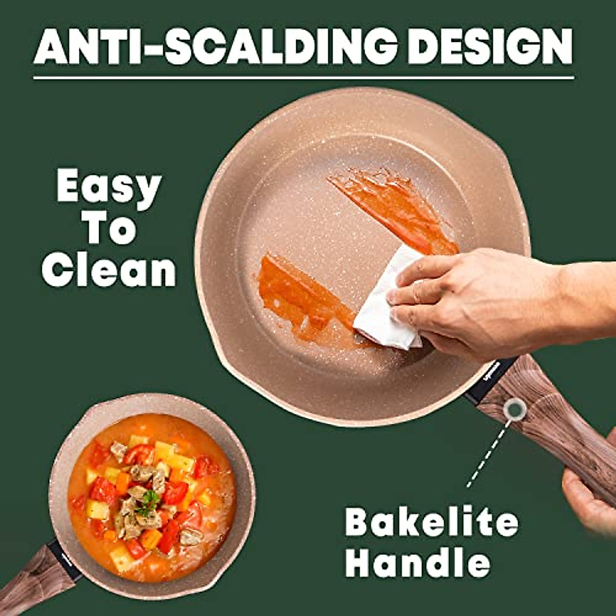 Ecowin 3 Quart Saucepan with Lid, Non Stick Small Sauce Pot with Pour Spout, Nonstick Granite Coating Small Pot with Bakelite Handle, Induction Compatible, Dishwasher and Oven Safe, PFOA Free