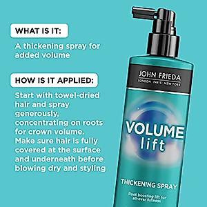 John Frieda Volume Lift Thickening Spray for Natural Fullness, 6 Ounces, Fine or Flat Hair Root Booster Spray with Air-Silk Technology
