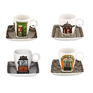 Vista Alegre Alma De Lisboa Coffee Cup and Saucer, Set of 4 with Gift Box