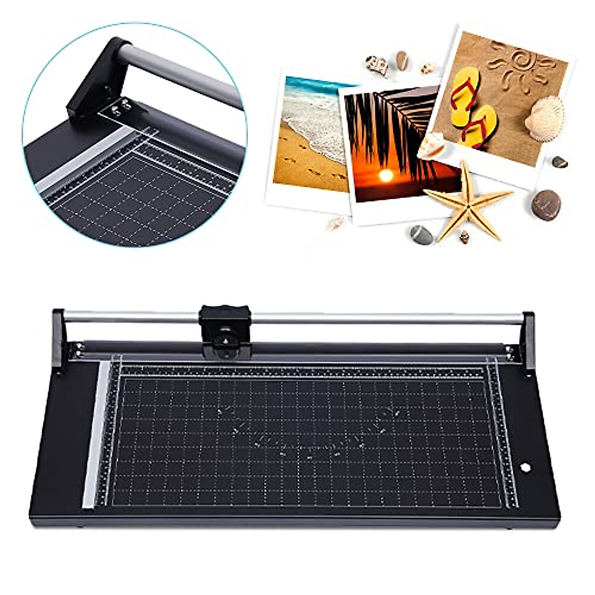 24 Inch Commercial Manual Precision Rotary Paper Trimmer Cutter,Heavy Duty,Smart Cut for Photo Paper, Film, Art Paper Jam, Office Paper, Thin Plastic Soft Board, PVC,Cutting Table 80x31.5cm