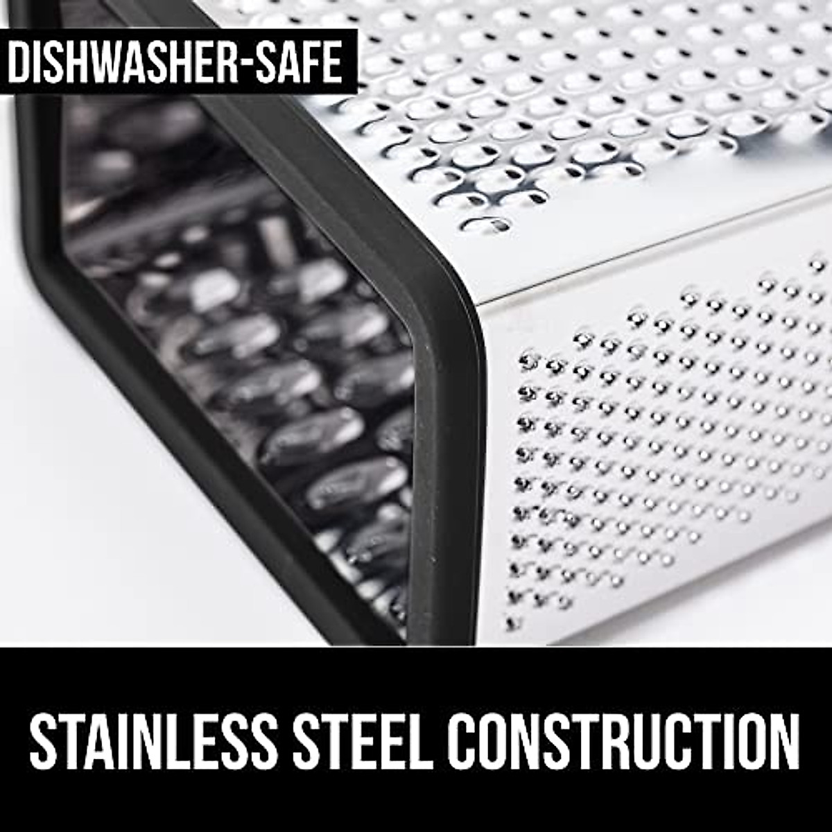 Gorilla Grip Box Grater and Measuring Spoons Set, Box Grater Has Built in Container, Measuring Spoons Set is Dishwasher Safe, Both in Black Color, 2 Item Bundle