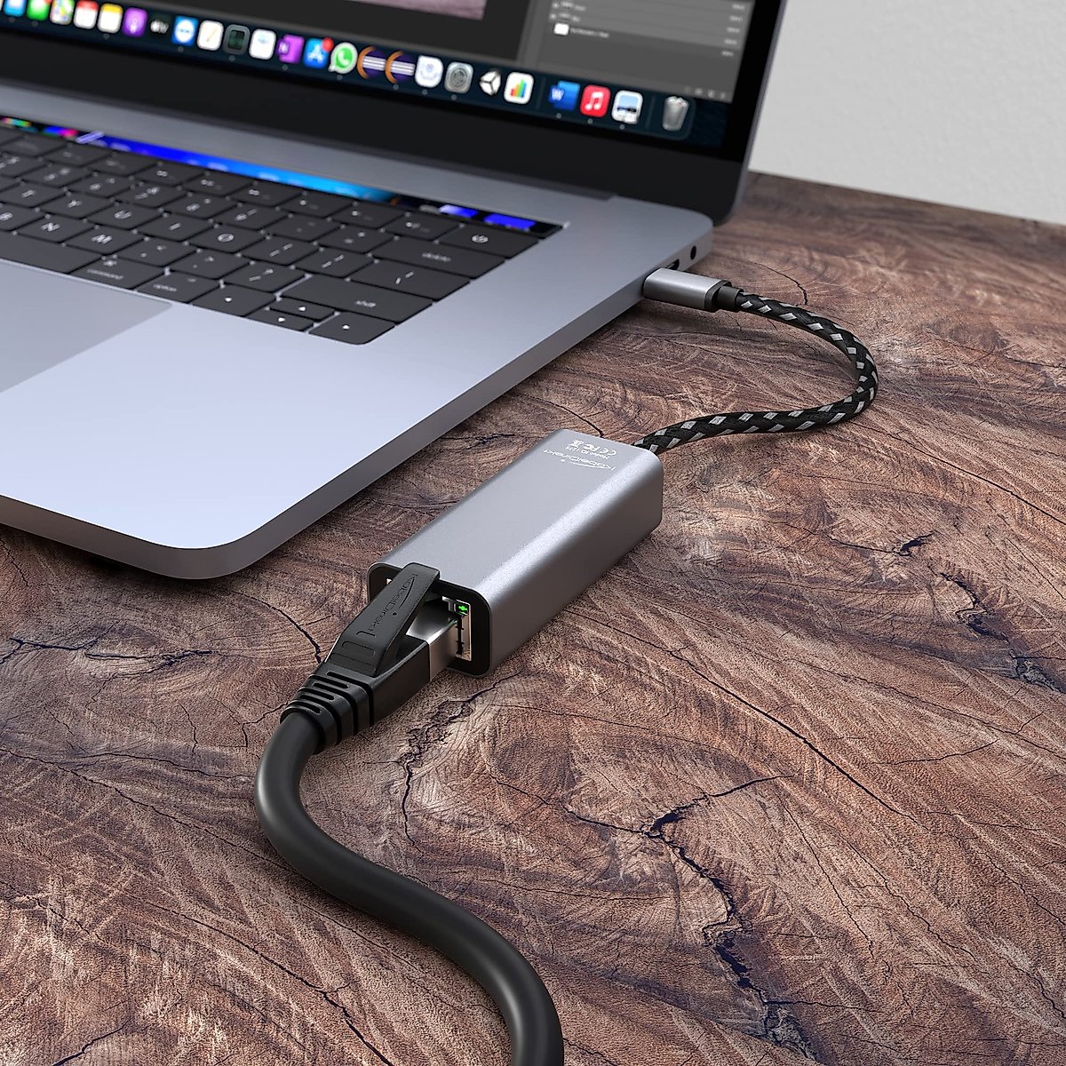 USB C Ethernet adapter with break-proof, full metal case (USB-C male to RJ45 LAN female, stable network/internet connectivity for notebook/MacBook/tablet at 1Gbit/s, 4in cable) by CableDirect